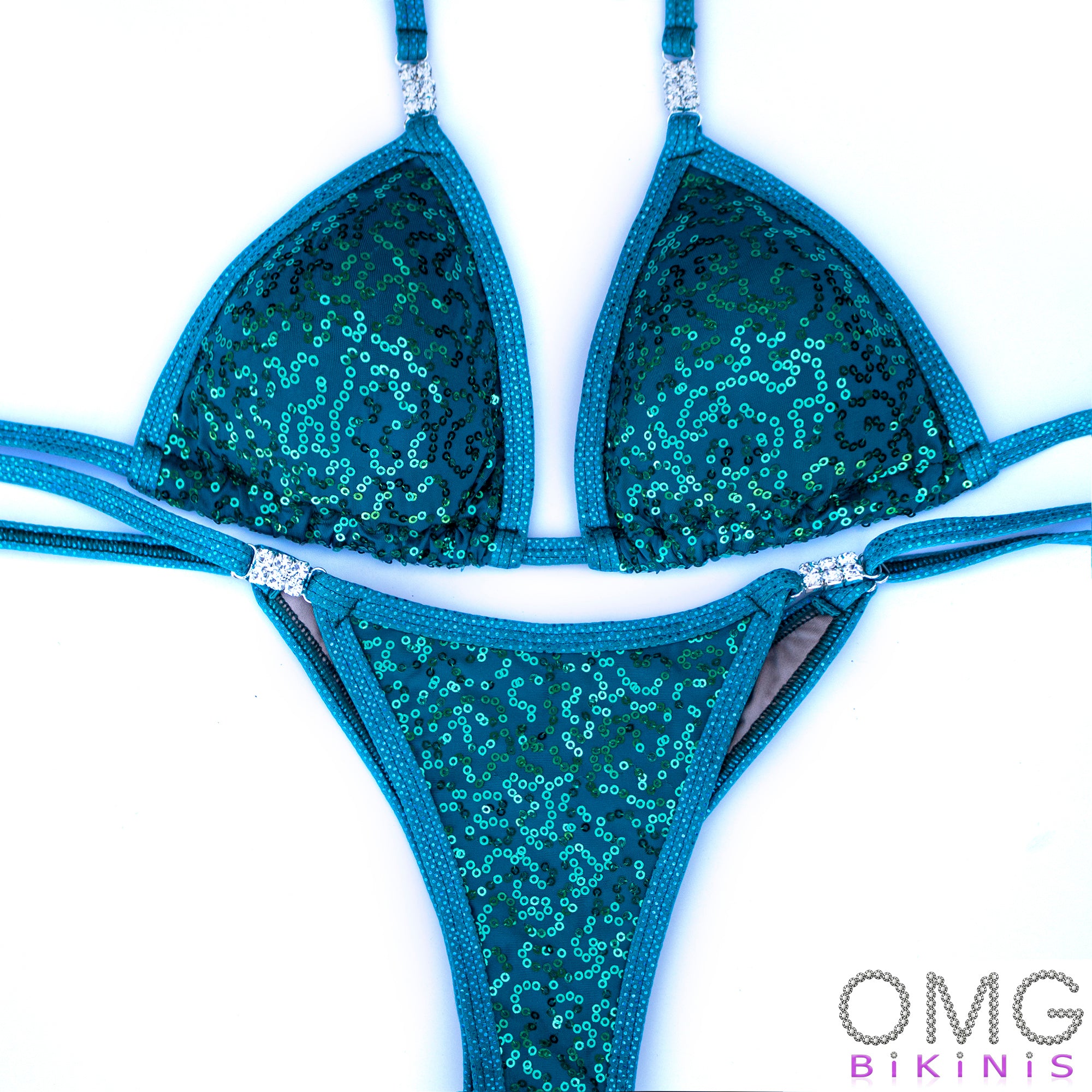 Teal Sequin Posing Suit S/S | Clearance | OMG Bikinis